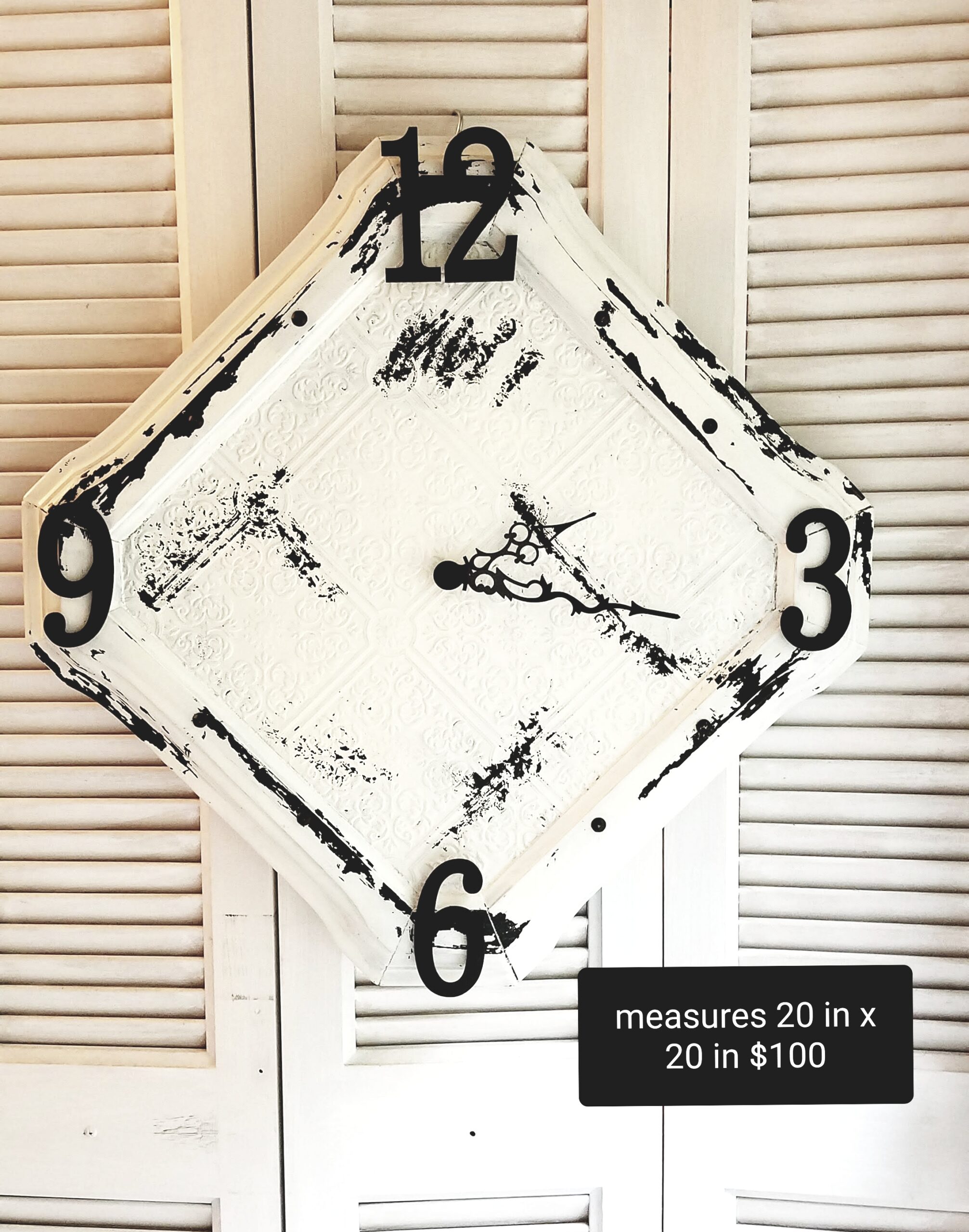 Unique Clock Made from Vintage Tabletop – Black & White Distressed ...