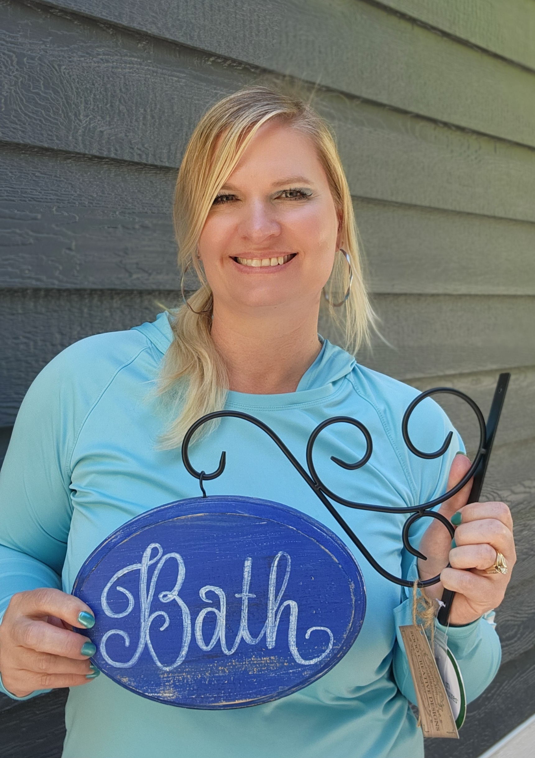 Solid Wood Blue Bath Sign with Black Hook | Crafted in the USA - Sooo ...