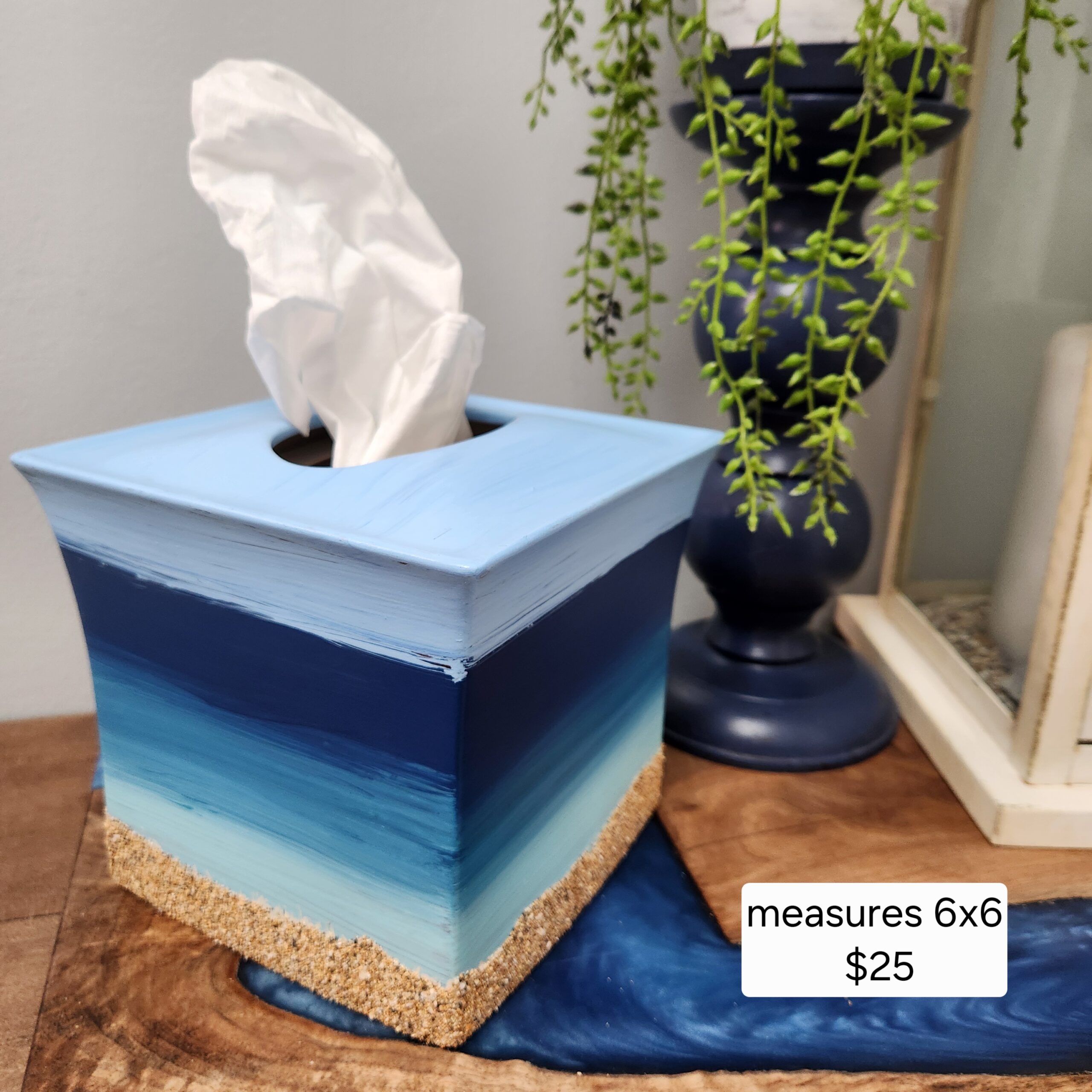 Beach & Water Hand-Painted Tissue Box Cover