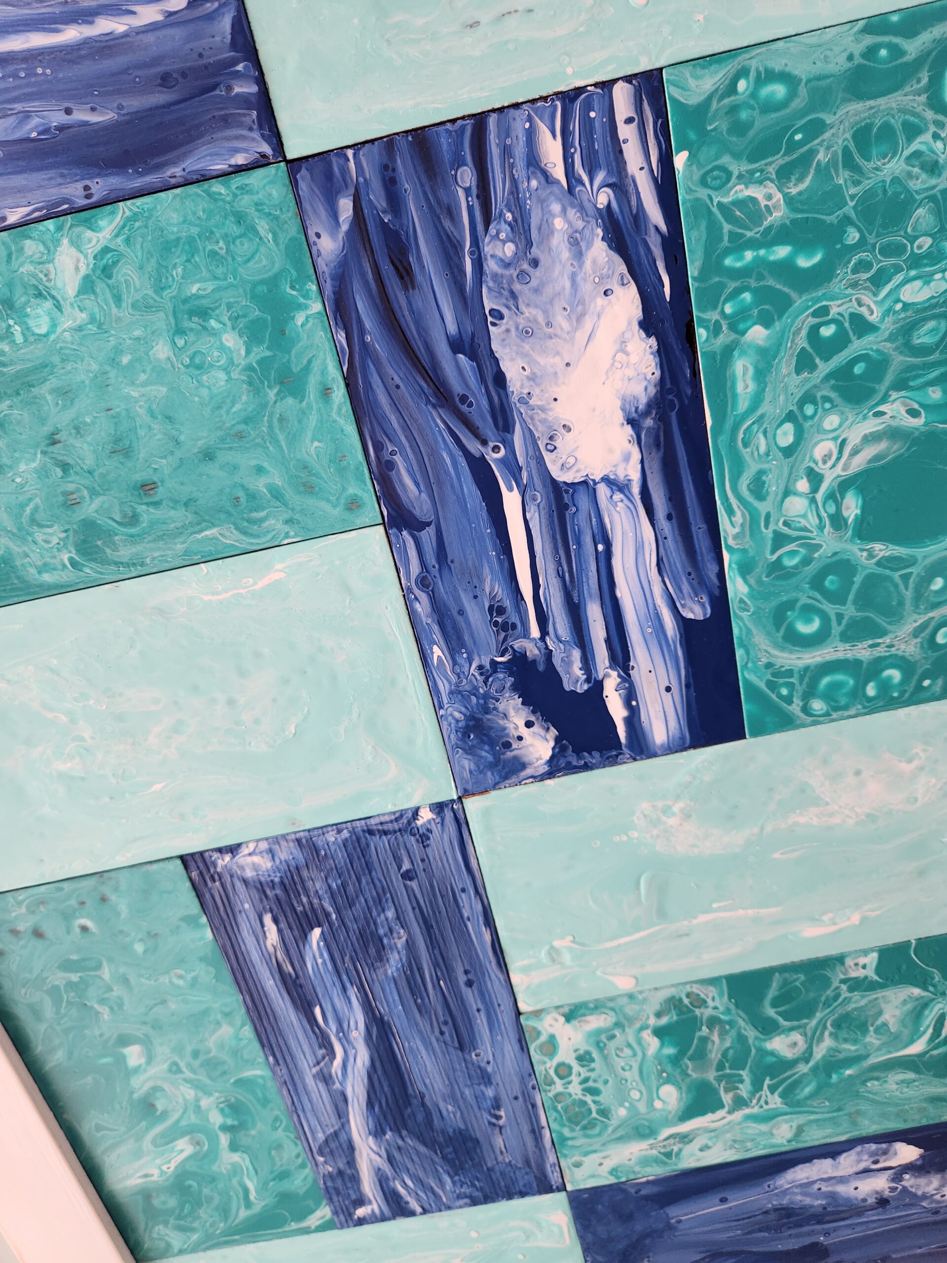 Handmade Coastal Acrylic Pour Painting – Ocean Waves Wall Art